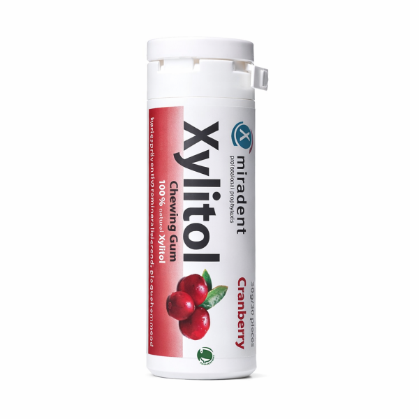 Chicles Xylitol Miradent sabor Arándanos bote 30 gr - Pharmaluz